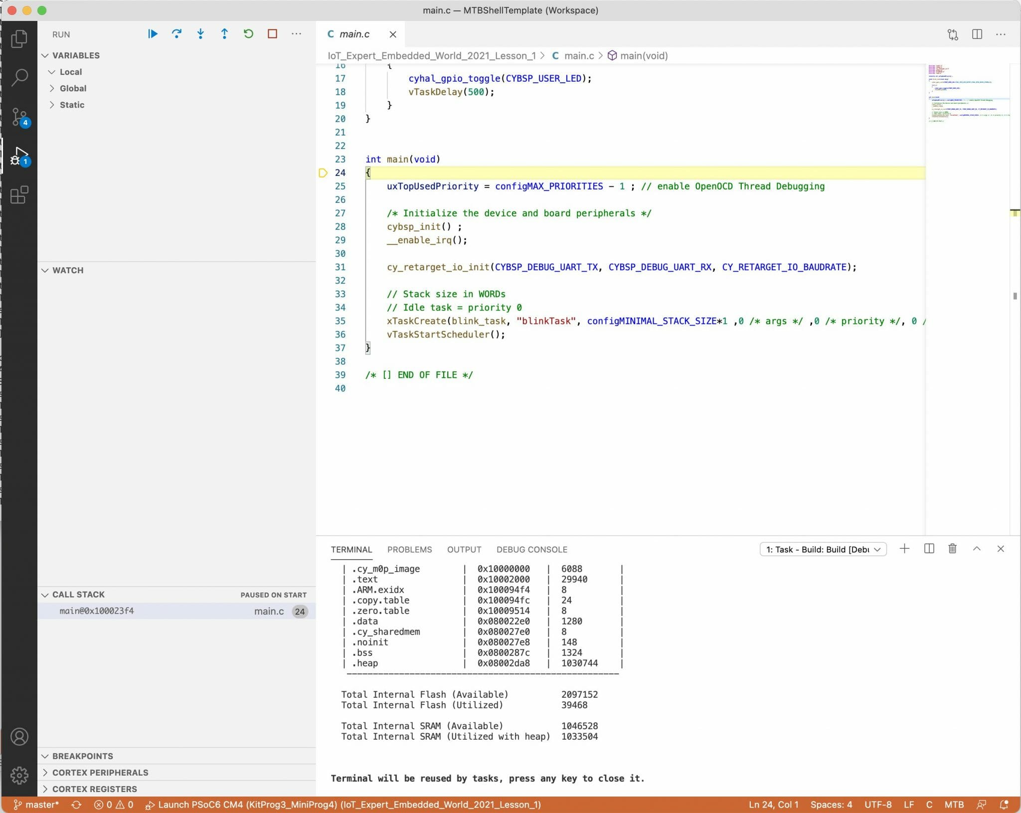 EW21: Lesson 1: FreeRTOS + CapSense – IoT Expert